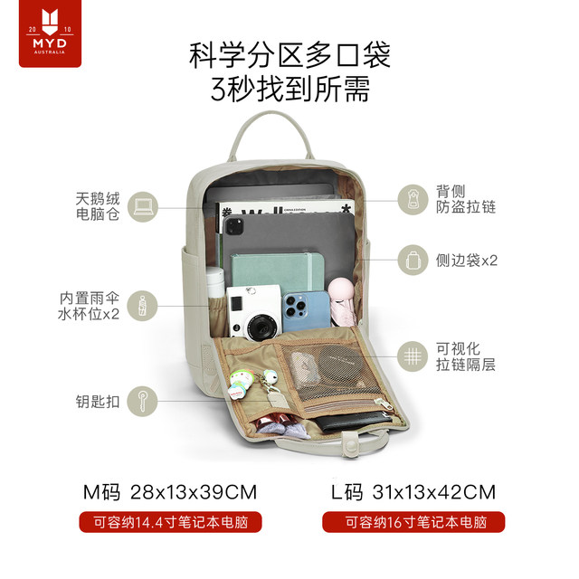 MYD Backpack Women's 2024 New School Bag College Student Backpack Large ...