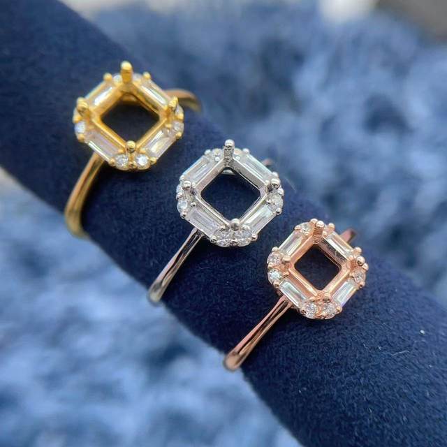 s925 sterling silver ring empty support square 5*5/6*/7*7/8*8mm multi-size ring support ...