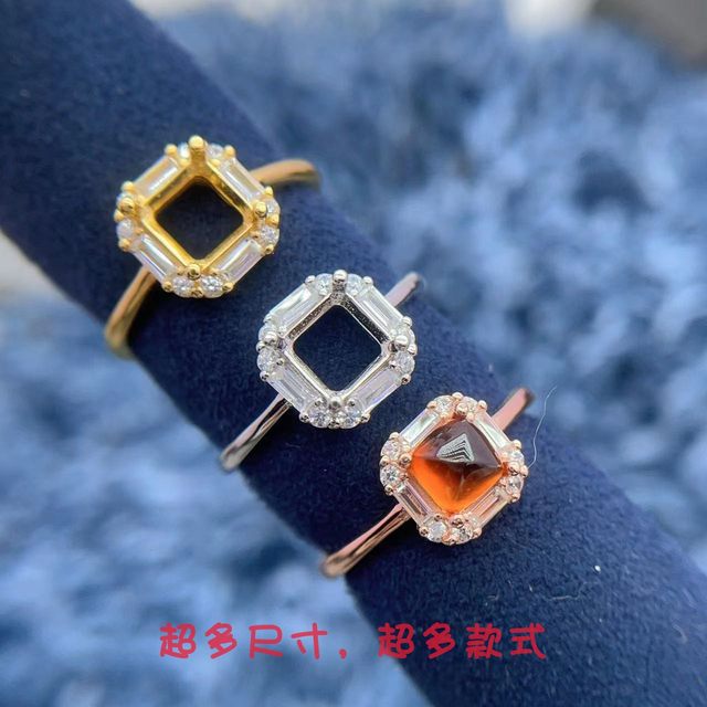 s925 sterling silver ring empty support square 5*5/6*/7*7/8*8mm multi-size ring support ...