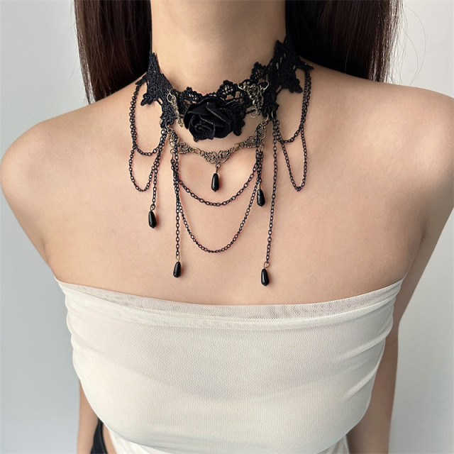 Black lace flower picker necklace women's neck accessories gothic ...