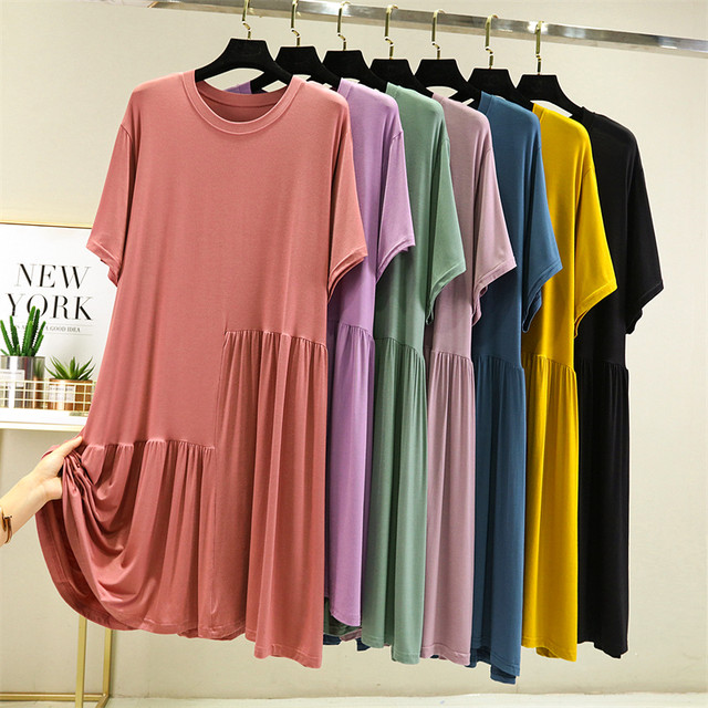 Modal short-sleeved dress for women summer loose large size slimming ...