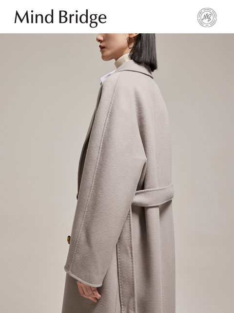 Mindbridge double -row hair woolen coat women's winter new lace lace waist double -sided woolen coat