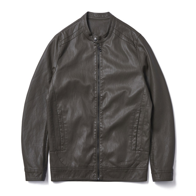 KM men's stand collar leather jacket men's jacket spring and autumn ...