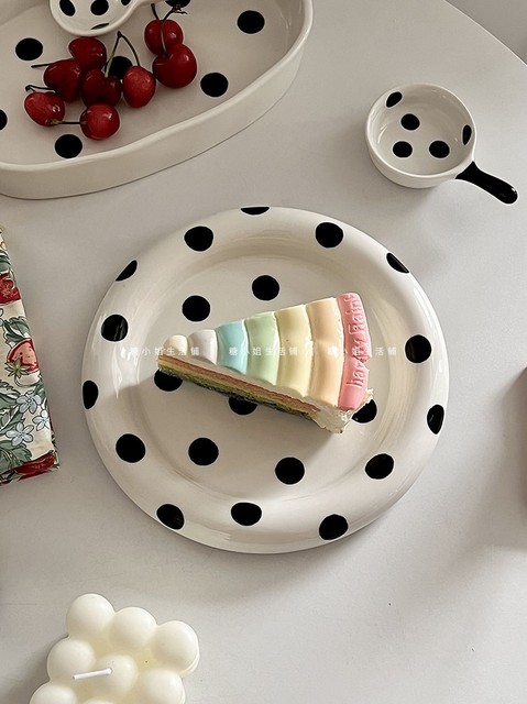 Miss sugar wave dot ceramic plate high -end Hepburn round tidal plate ...