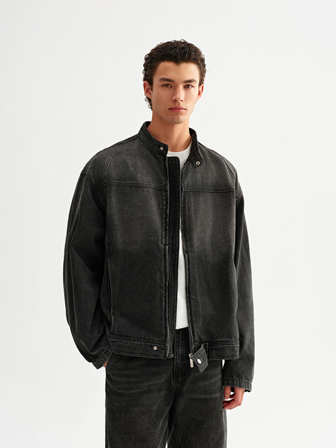 Chinism, ChiniSM standing collar denim jacket men's beautiful retro ...