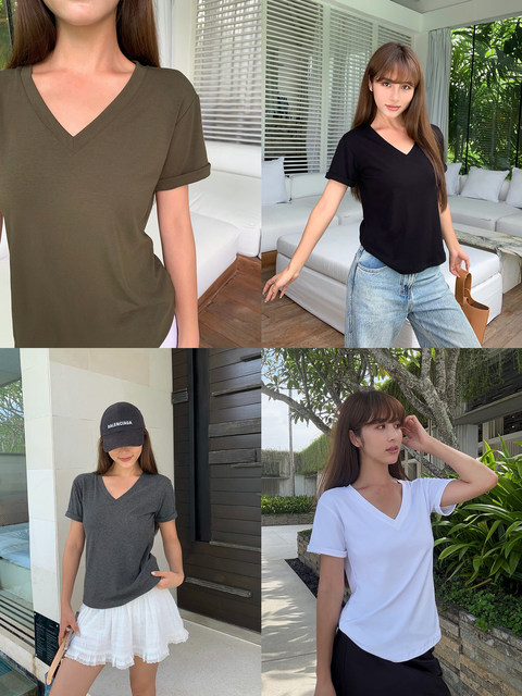 NEVA HU Paper Man White V-neck Short-sleeved T-shirt for women simple ...