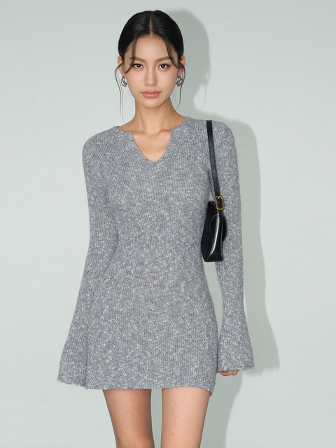 NEVA HU long-sleeved v-neck knitted dress for women 2024 autumn slim ...