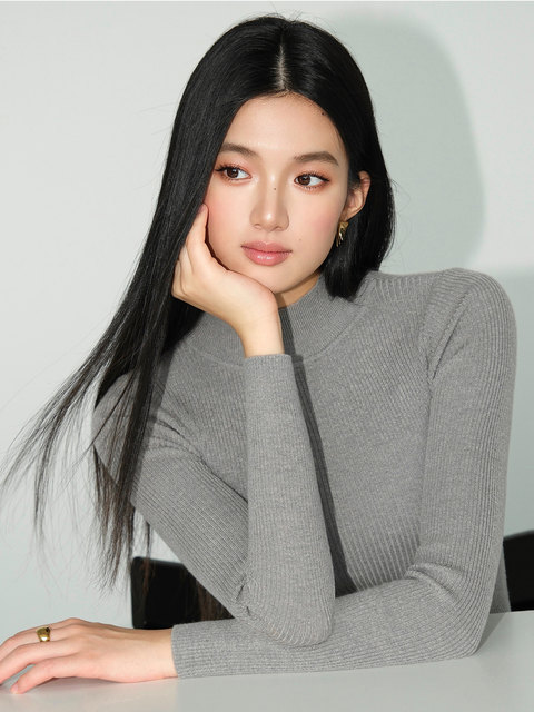 NEVA HU black half turtleneck knitted base shirt for women 2024 autumn ...