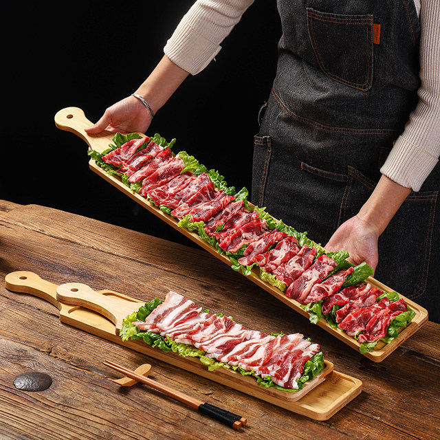 One-meter fat beef and mutton long wooden plate tray hot pot plate dish ...