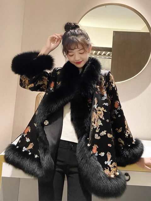 2024 new Korean version of the fox fur cloak cloak fur coat female ...