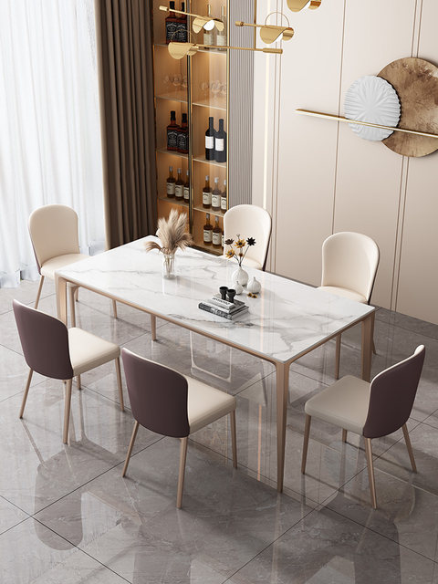 Italian-style glossy slate dining table and chair combination, light ...