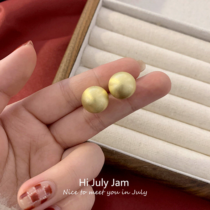 Brushed round ball earrings for women sterling silver niche design ...