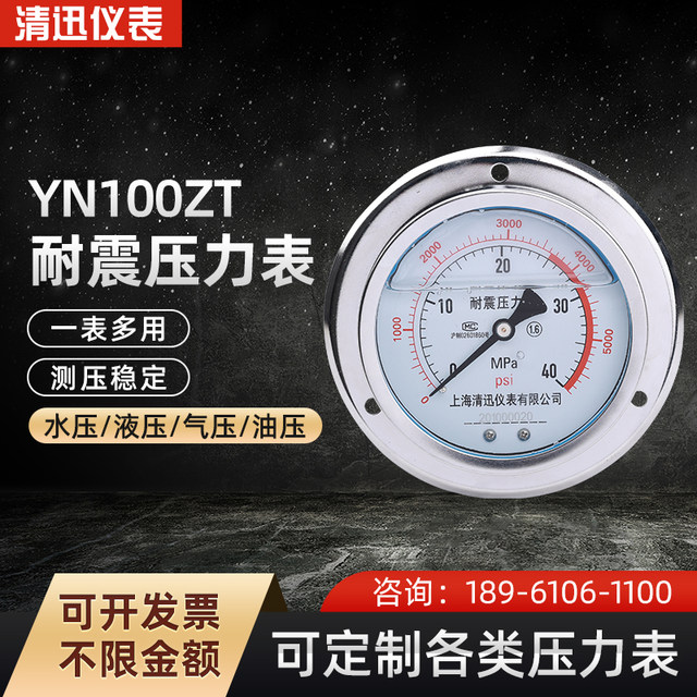 Shock-resistant pressure gauge YN100ZT axial edge dial fixed pressure gauge air pressure water ...
