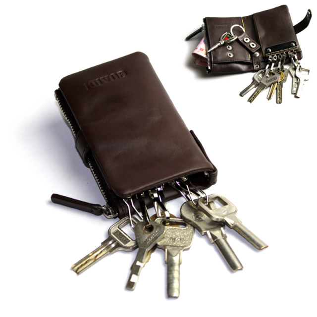 Key bag men's leather large-capacity card bag female coin purse zipper ...