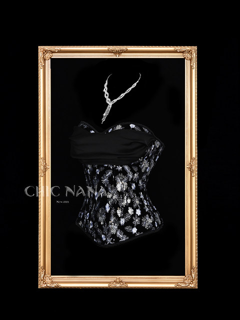 ChicNaNa flashy black jacquard fishbone bra wear high-end slimming tube top
