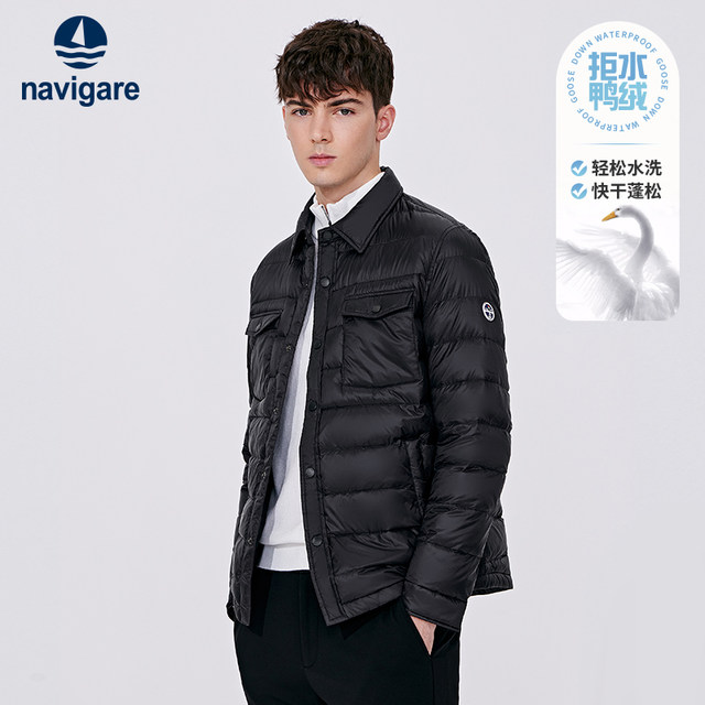 [Three-proof] Navigare Italian small sailing black casual shirt down ...