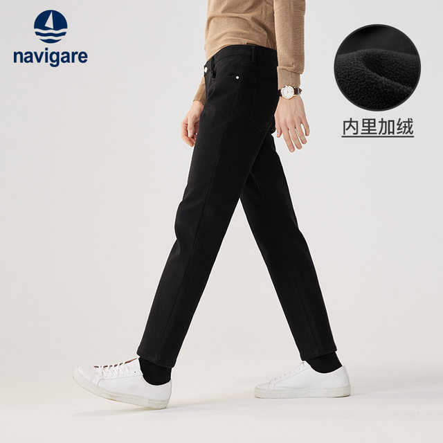 Navigare Italian sailing jeans men's 2024 winter new black plus velvet ...