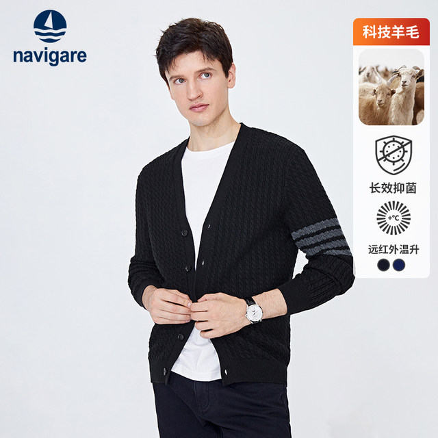 [Wool] Navigare Italian small sailing ship black knitted cardigan men's ...