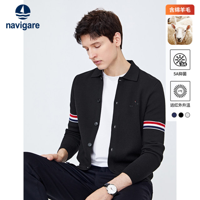 [Wool] Navigare Italian small sailing ship black knitted cardigan men's ...