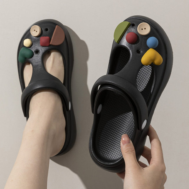 Mary Jane Black Thick-Soled Croc Shoes Women's 2024 New Summer ...