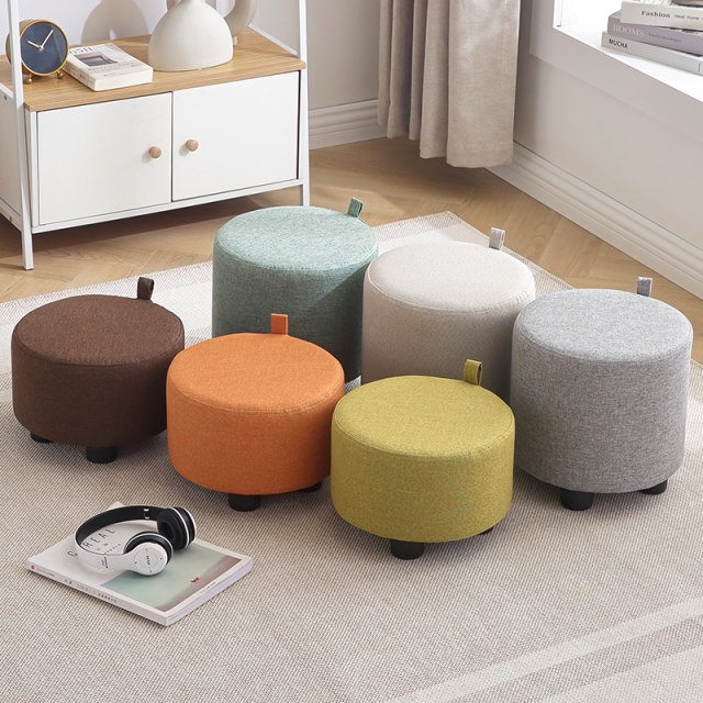 Fabric small stool household solid wood stool fashion round stool ...