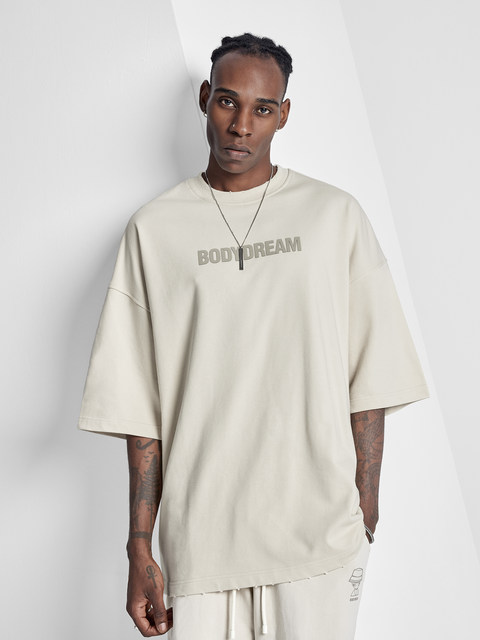 BODYDREAM cool short-sleeved men's summer heavy ripped couple's T-shirt American five-point ...