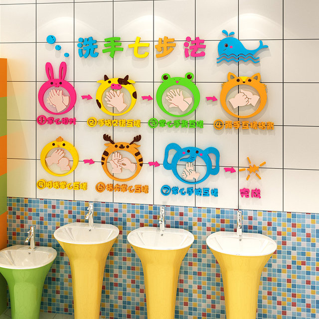 Epidemic prevention publicity wall sticker kindergarten seven-step hand ...