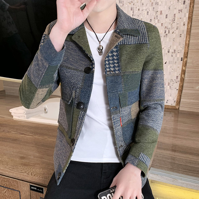 2024 Autumn New Men's Lapel Handsome Jacket Trendy Slim Woolen ...