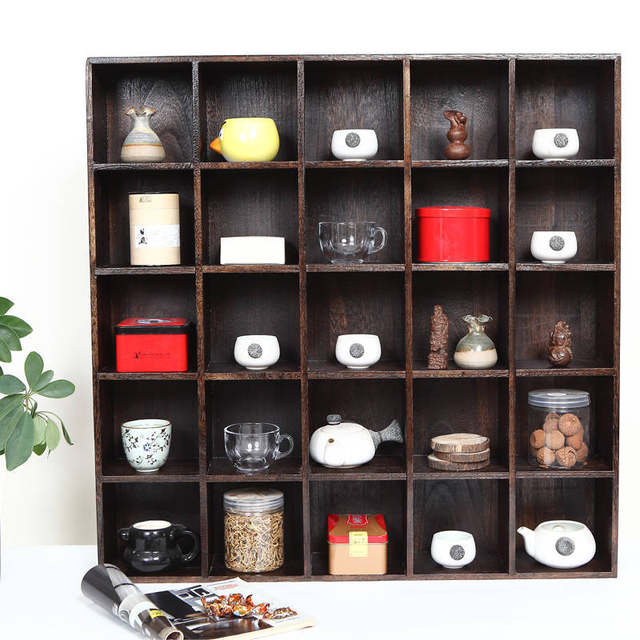 Burnt paulownia tea cup holder tea set storage cabinet teapot rack ...