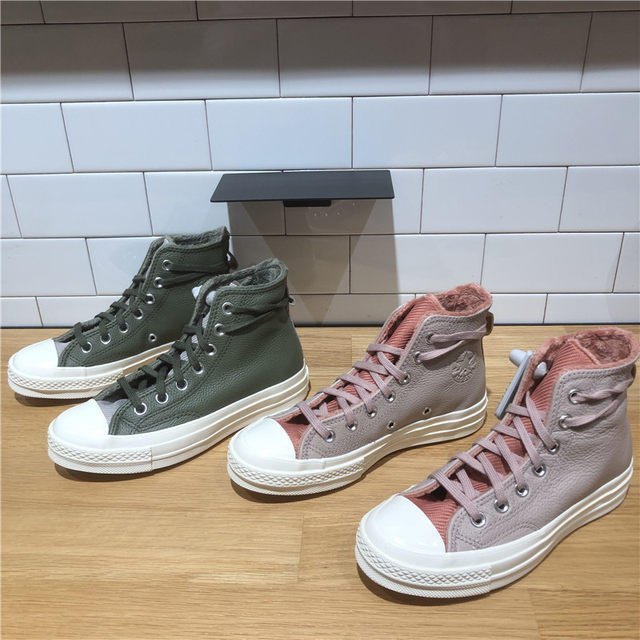 Convese Converse winter new warm leather plush high top casual shoes ...
