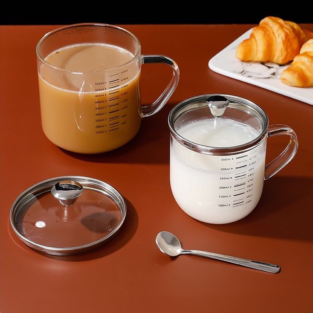 Glass scale milk cup household high temperature resistant cover water ...