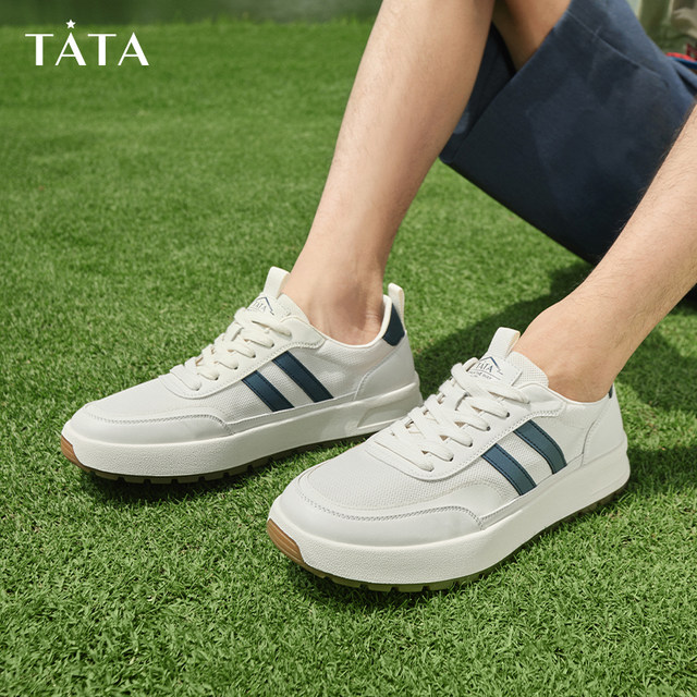 Tata casual thick-soled sneakers men's retro moral training shoes white ...