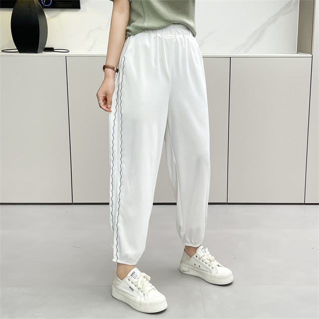 Huiyige summer women's elastic waist high waist nine-point pants Korean ...