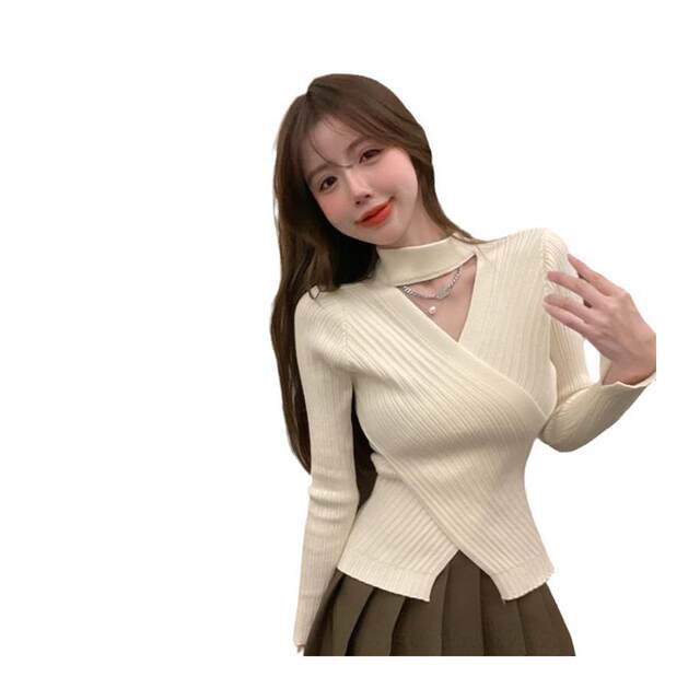 Sexy cross-neck sweater for women with autumn and winter design niche ...