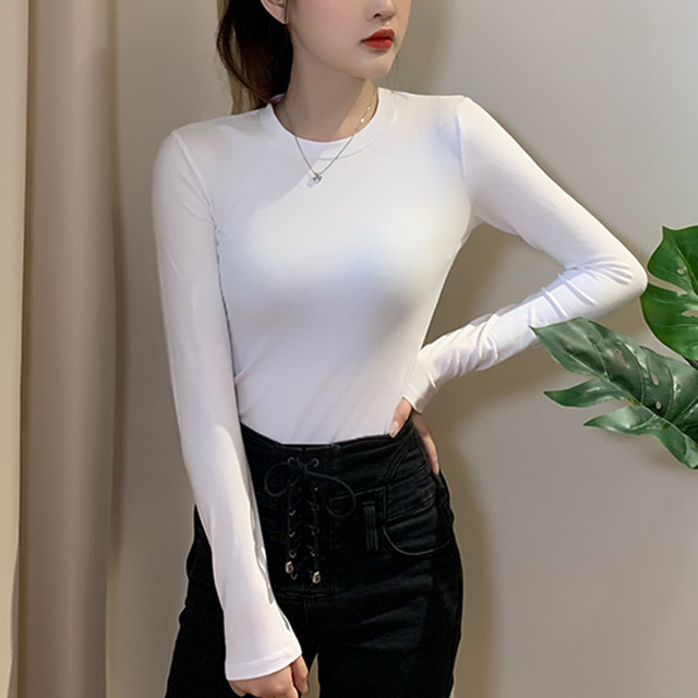 Modal round neck bottoming shirt for women in spring, autumn and winter ...