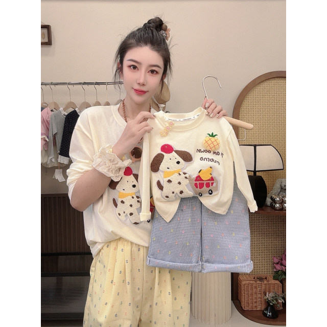 Girls Fruit T-shirt Polka Dot Plaid Pants Parent-child Two-Piece Set ...