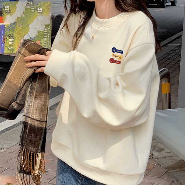 Apricot sweatshirt for women in autumn and winter 2025 new hot round ...