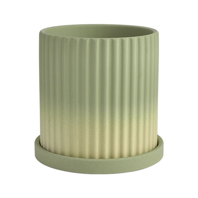 Nordic gradient olive green ceramic vegetarian pot with holes with tray ...
