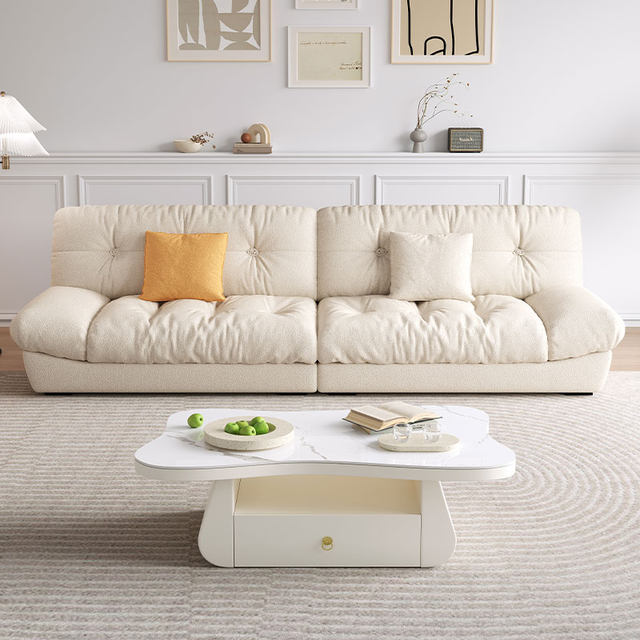 Cream style living room fabric sofa art Australian velvet pine down ...
