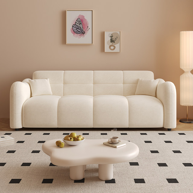 French cream style fabric sofa combination small apartment living room ...