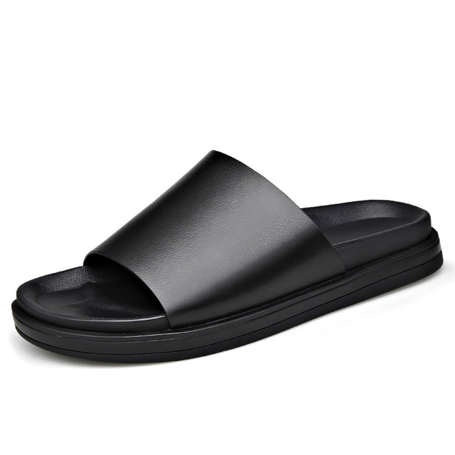 Men wear slippers for summer genuine leather flip-flops soft-sole non ...