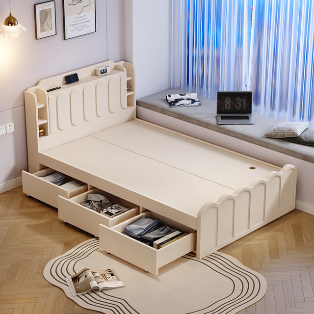 Bed 1.2 meters single bed cream style small apartment modern simple ...