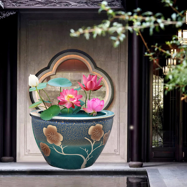 Ceramic fish tank, fish tank, balcony, water lily, lotus tank, outdoor ...