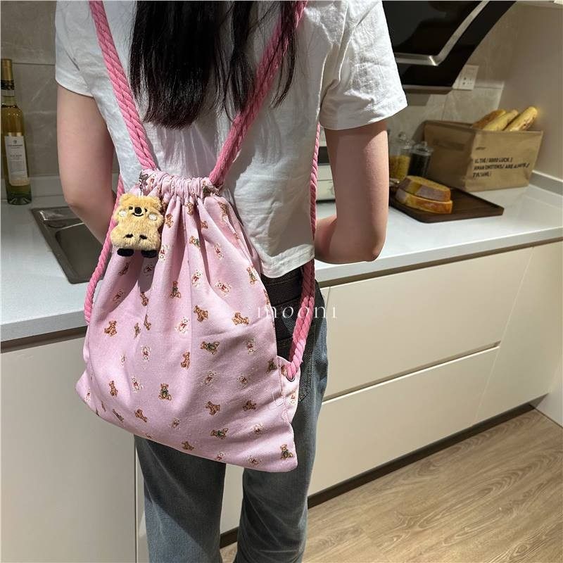 mooni pink bear backpack canvas bag large capacity storage bag ...