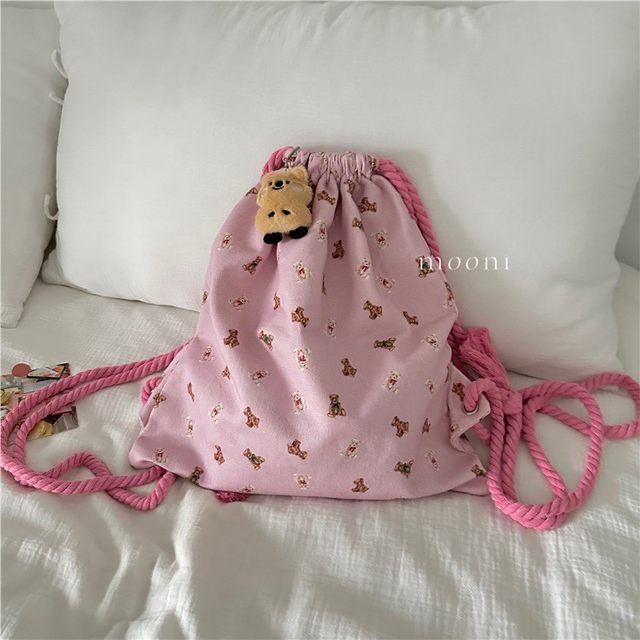 mooni pink bear backpack canvas bag large capacity storage bag ...