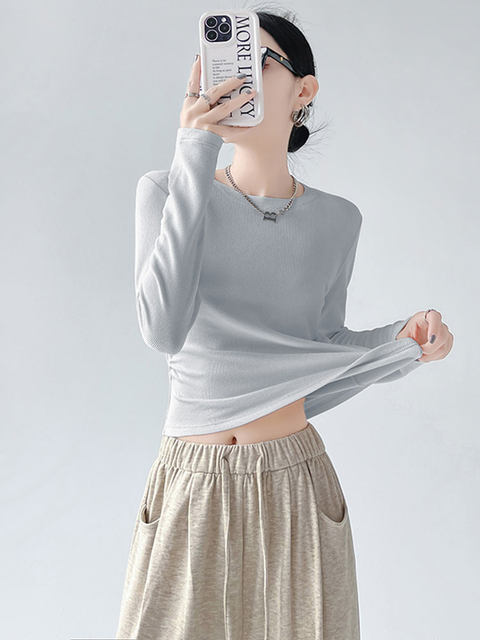 Piece in Modal Mask Long -sleeved T -shirt Female 2024 Autumn New Slim ...