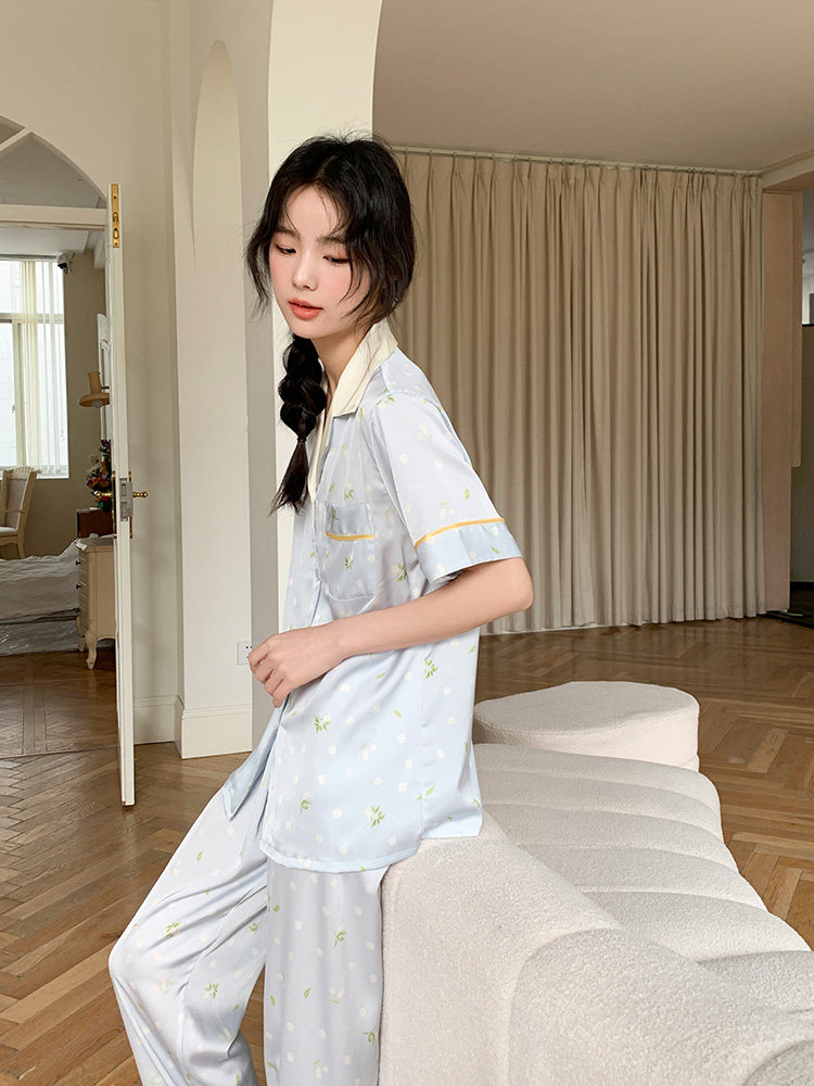 Light Luxury Bluebell Ice Silk Pajamas for Women 2025 New Summer High ...