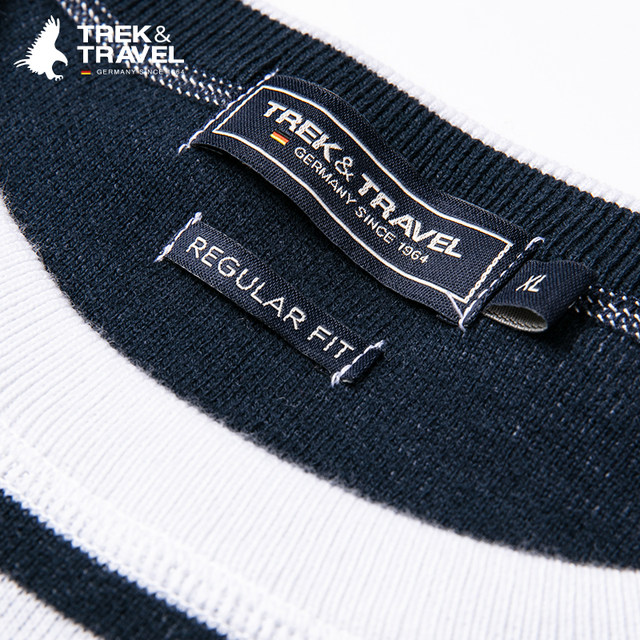 TREK/TRAVEL round neck white striped sweater long-sleeved sweater ...