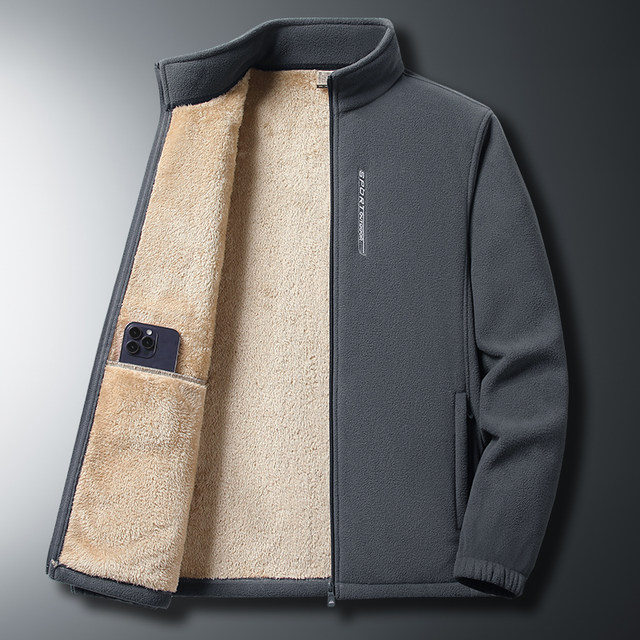 Super soft polar fleece jacket for men in autumn and winter plus velvet and thickened fleece ...