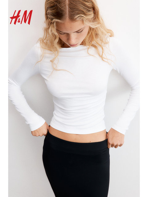 HM women's spring 2-piece one-collar ribbed top 1234745
